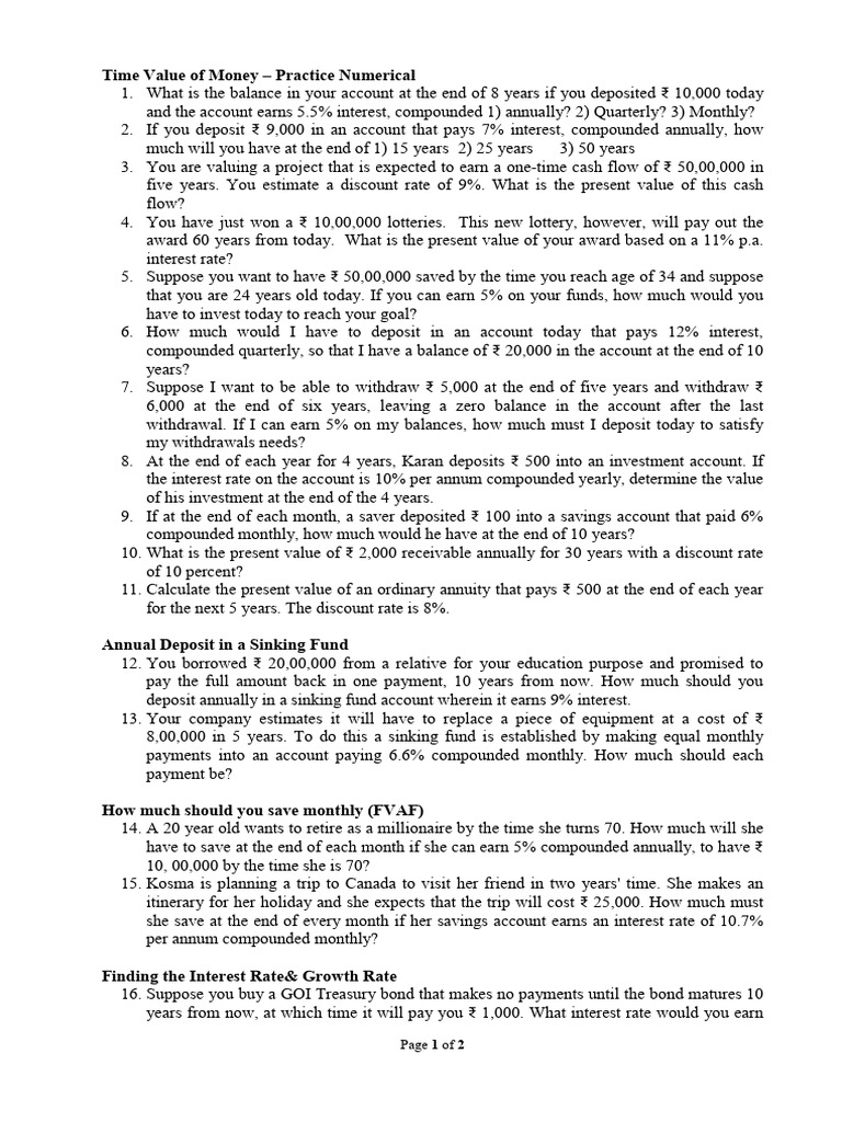 TVM - Numerical For Students | PDF | Present Value | Interest
