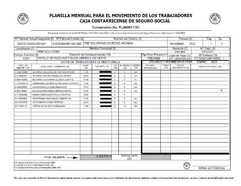 Planilla CCSS Enero 23 Fire | PDF