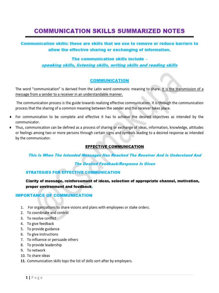 Communication Skills Notes | PDF | Communication | Nonverbal Communication Communication Skills Notes | PDF | Communication | Nonverbal Communication