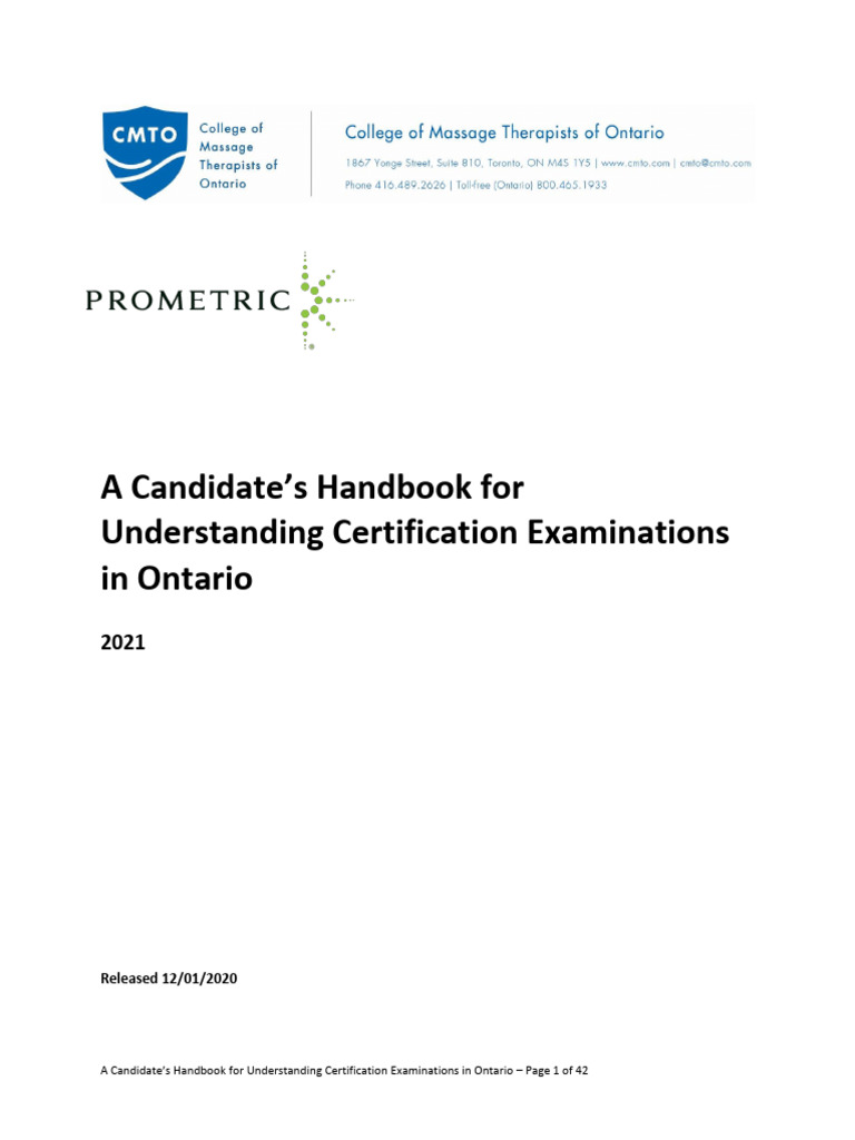 CMTO Certification Exam Handbook 2021 | PDF | Multiple Choice | Massage
