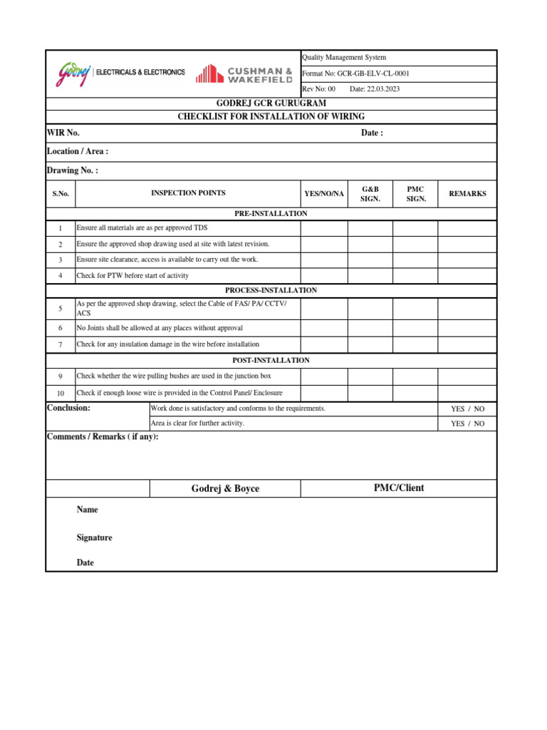 Wiring Installation Checklist | PDF