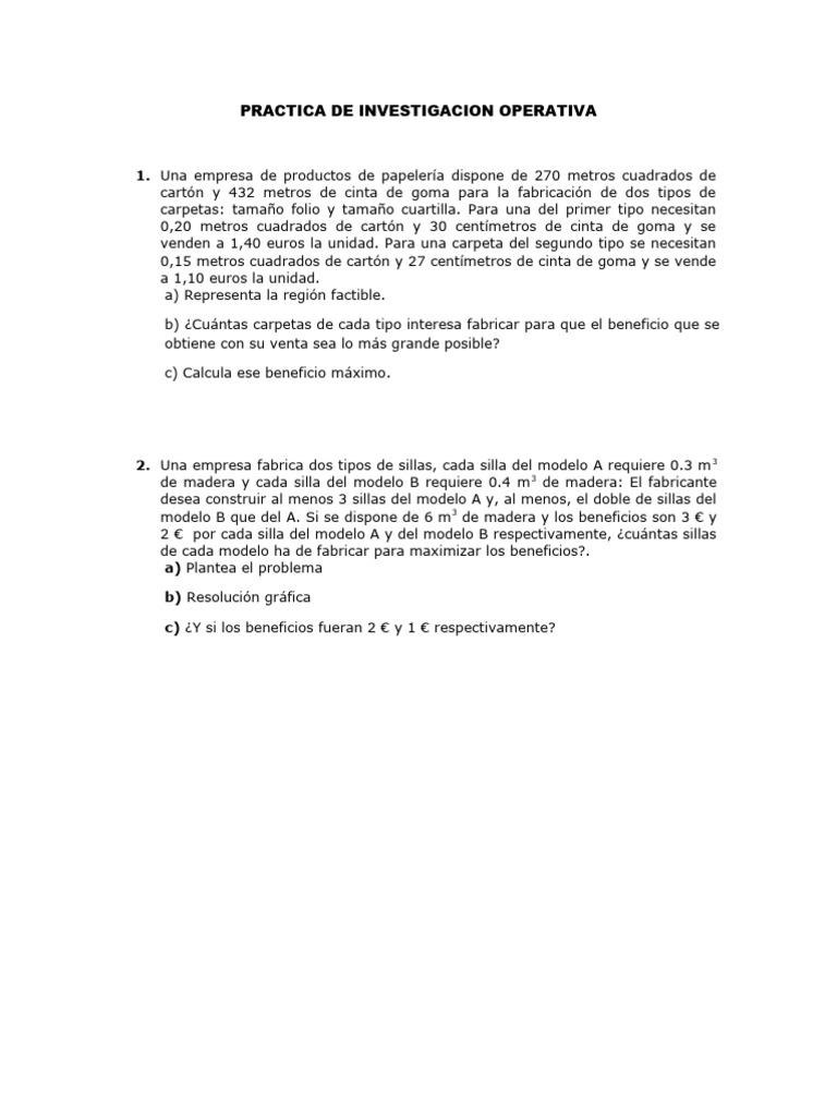 Practica de Investigacion Operativa | PDF | Métodos y materiales de ...
