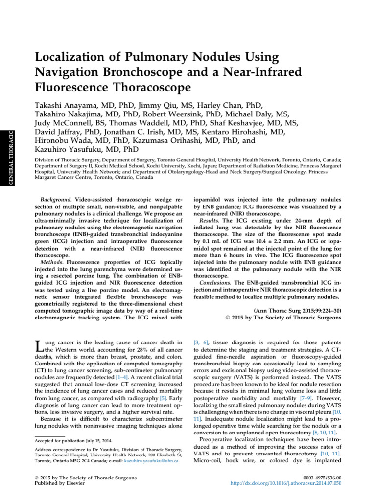 Localization of Pulmonary Nodules Using Navigation Bronchoscope and A ...