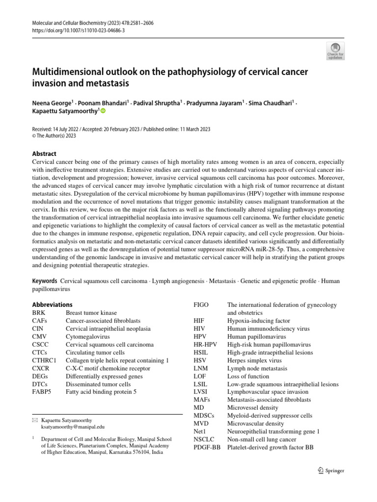 Multidimensional Outlook On The Pathophysiology of Cervical Cancer ...