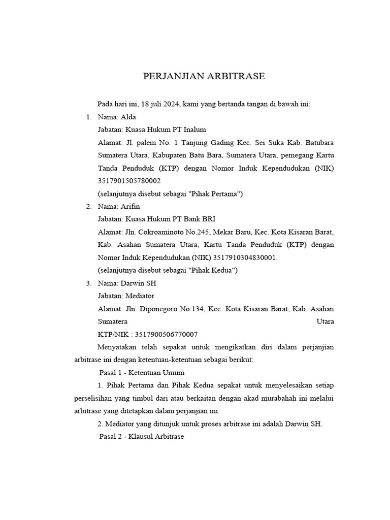 Surat Perjanjian, Tuntutan, Pemberitahuan Arbitrase | PDF