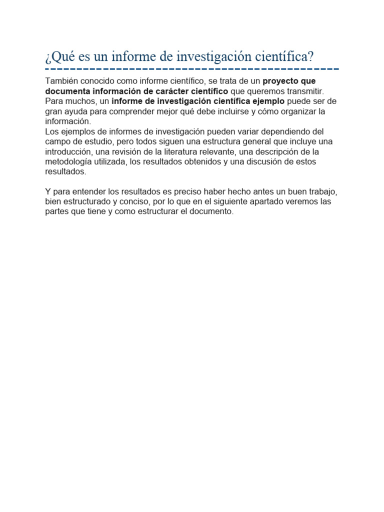 Qué es un informe de investigación científica y sus partes | PDF ...