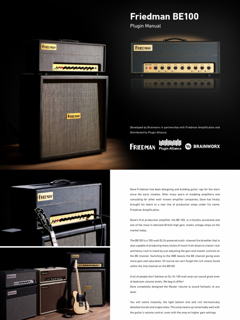 Friedman BE100 Plugin Manual | PDF | Amplifier | Sound Technology