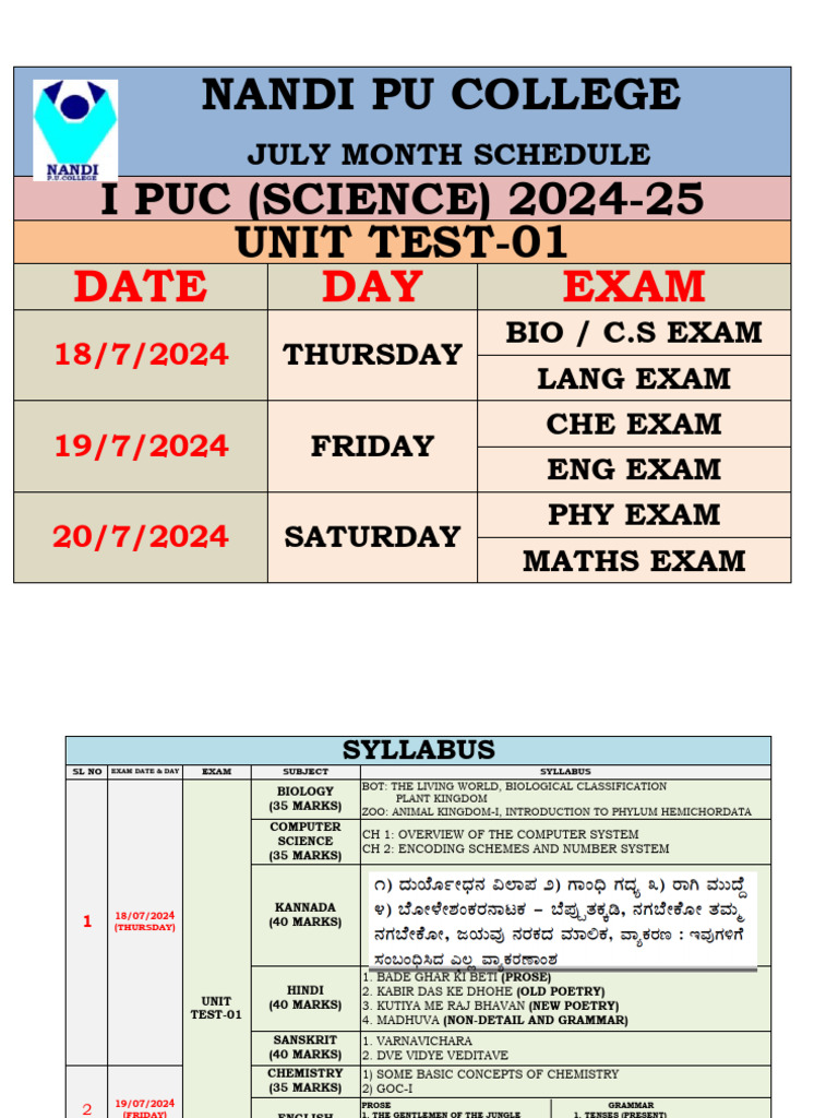 I Sci July Month Schedule 2024-25 | PDF | Language Families | Languages