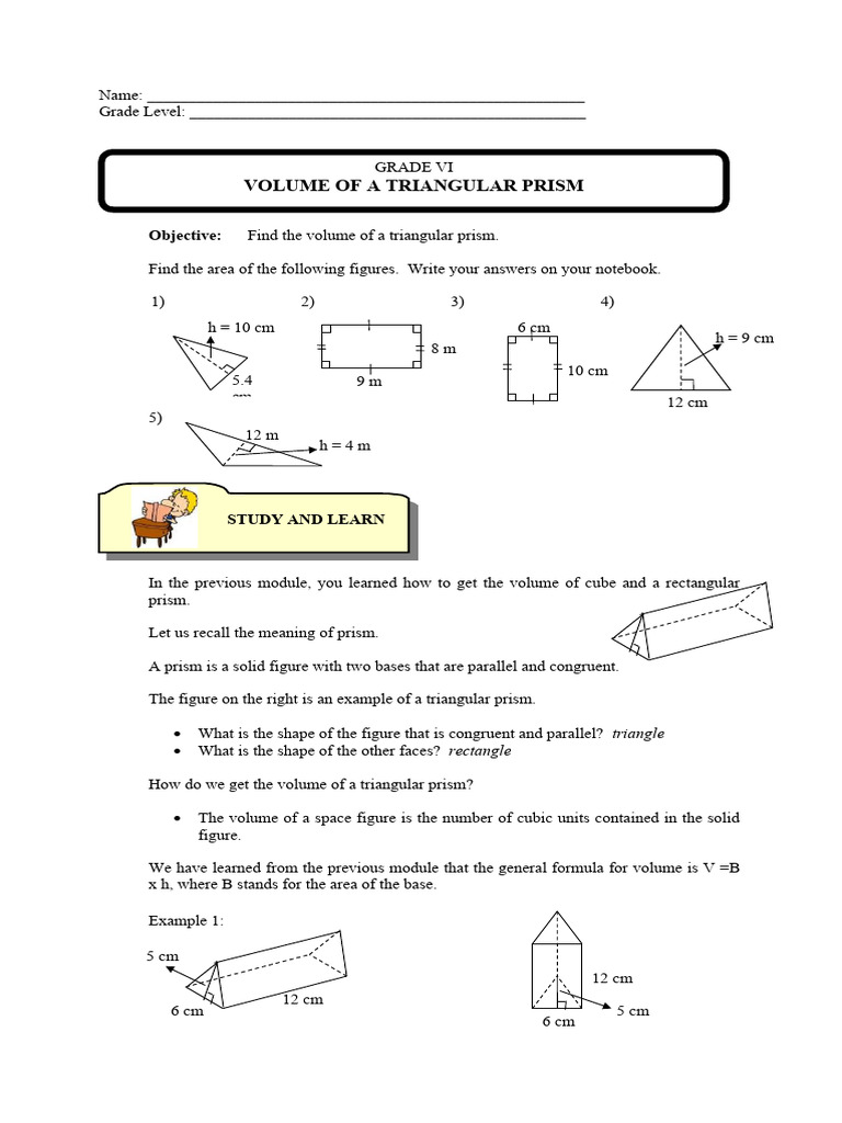 Triangular Prism Volume Worksheet | PDF | Area | Volume