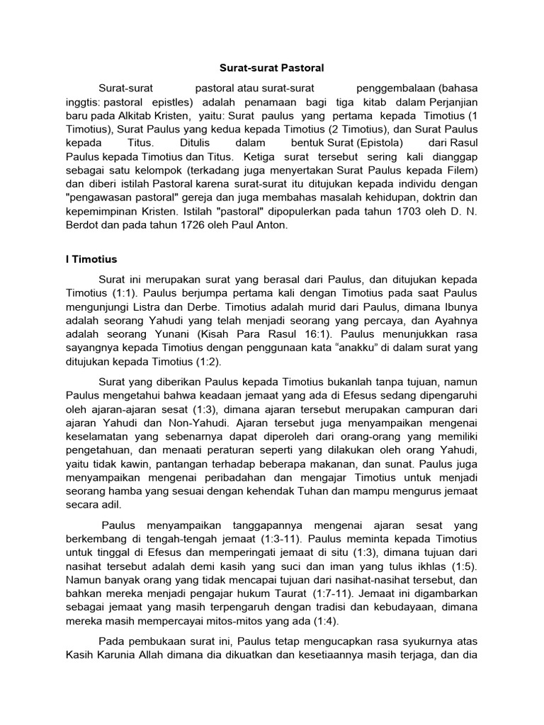 Surat-surat Pastoral Paulus kepada Timotius | PDF