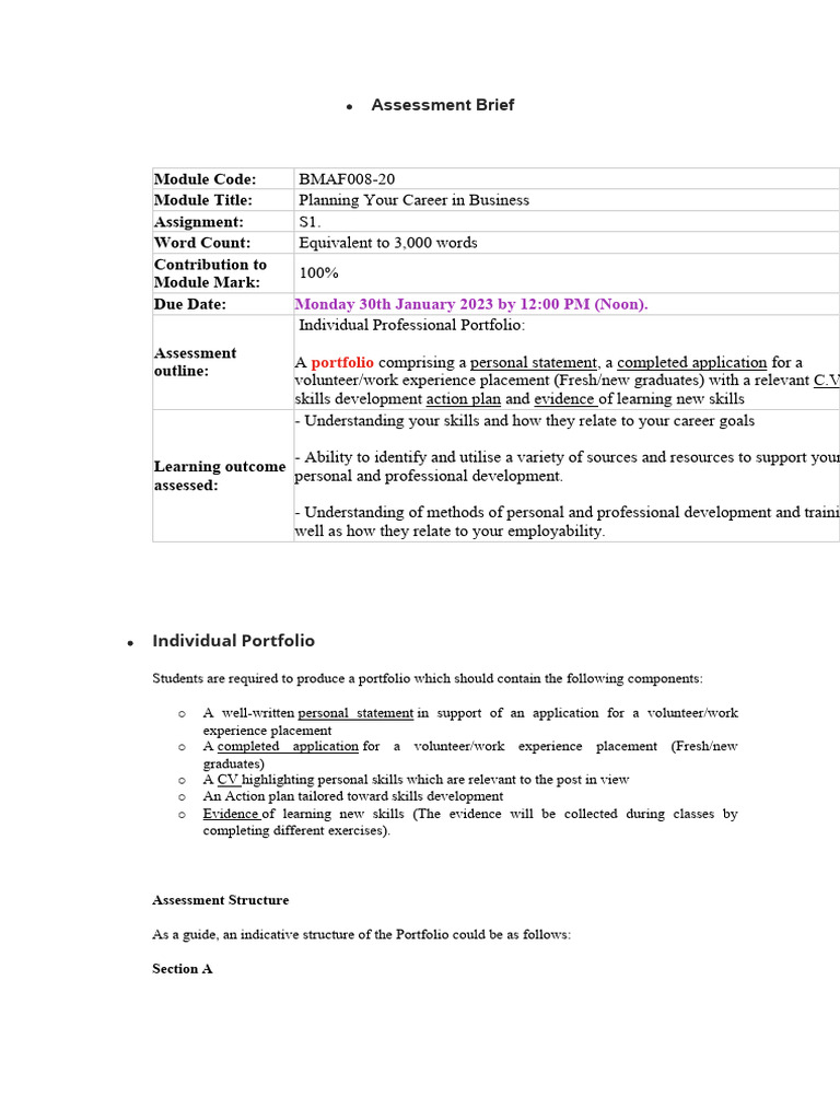 Assessment Brief | PDF | Experience | Behavior Modification