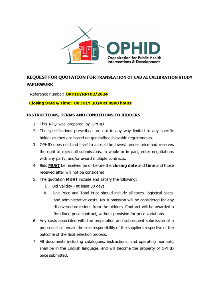 Request For Quotation For Translation of Cad Ai Calibration Study ...