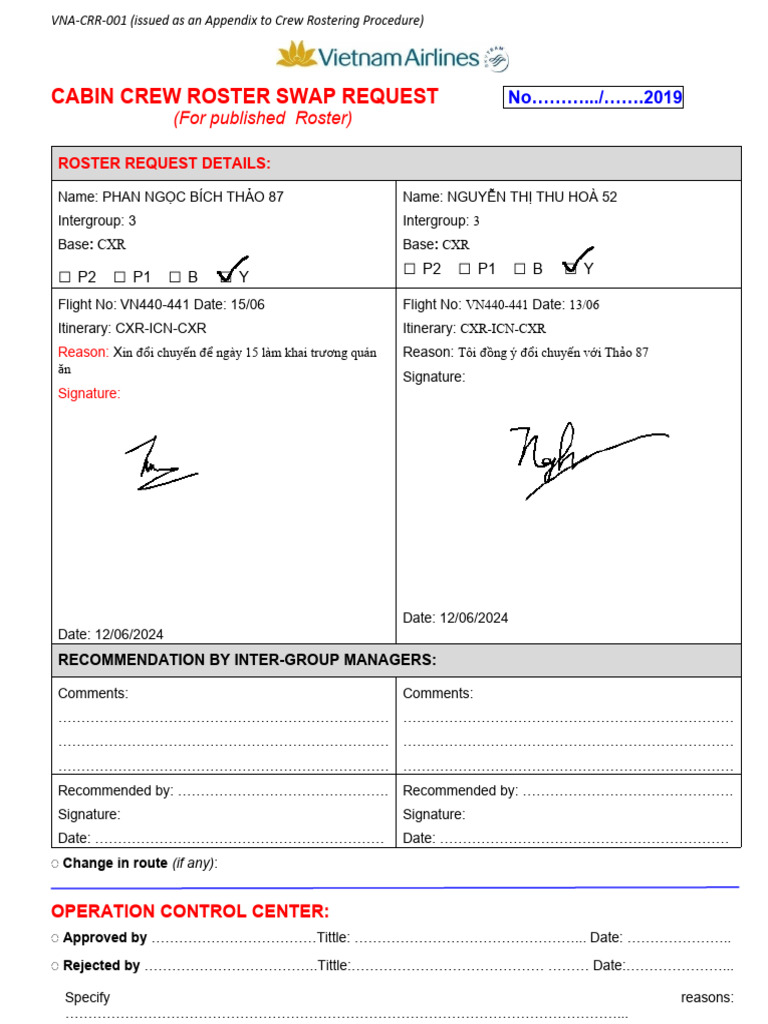 Cabin Crew Roster Swap Request Form | PDF | Technology & Engineering