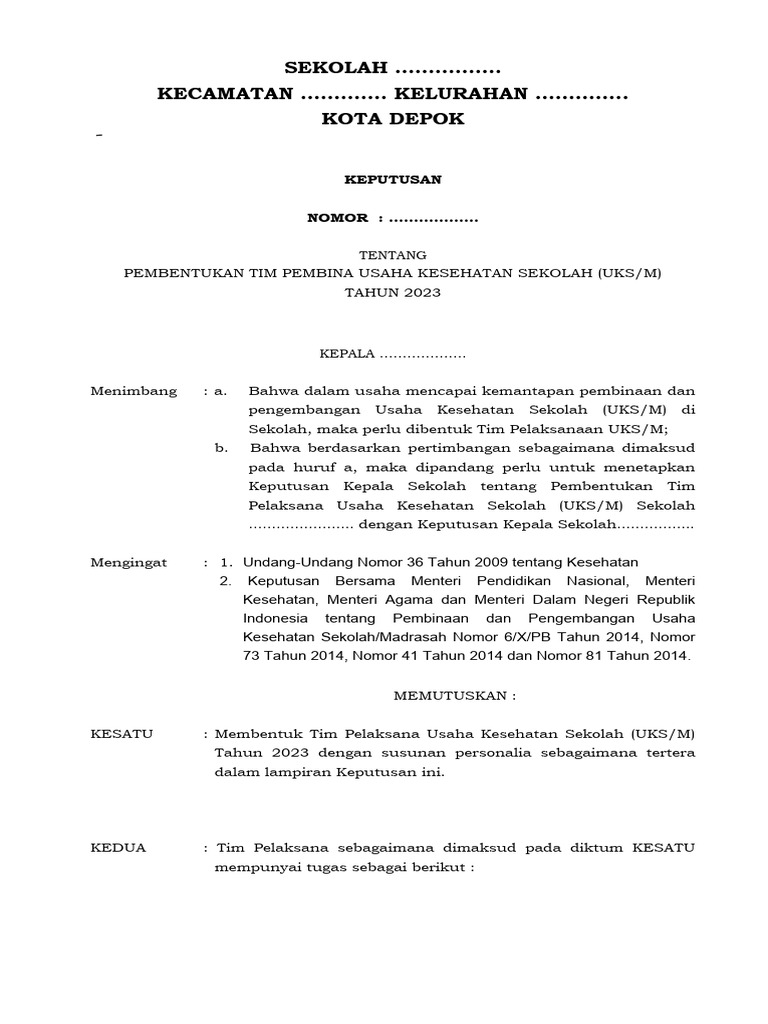 Contoh SK UKS Sekolah 1 | PDF | Karier & Perkembangan