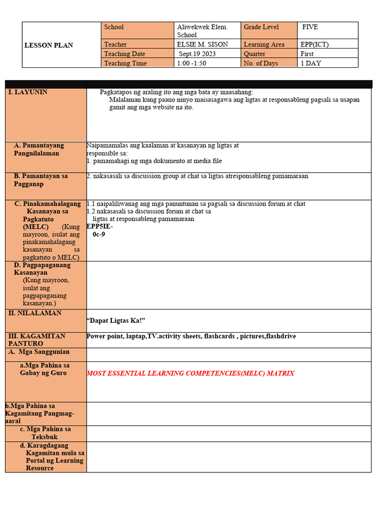COT EPP ICT 5 1 Elsie M. Sison | PDF