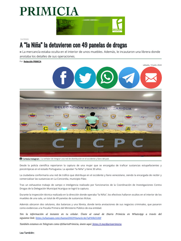 Ve Sucesos A La Nina La Detuvieron Con 49 Panelas De Drogas Pdf 2660