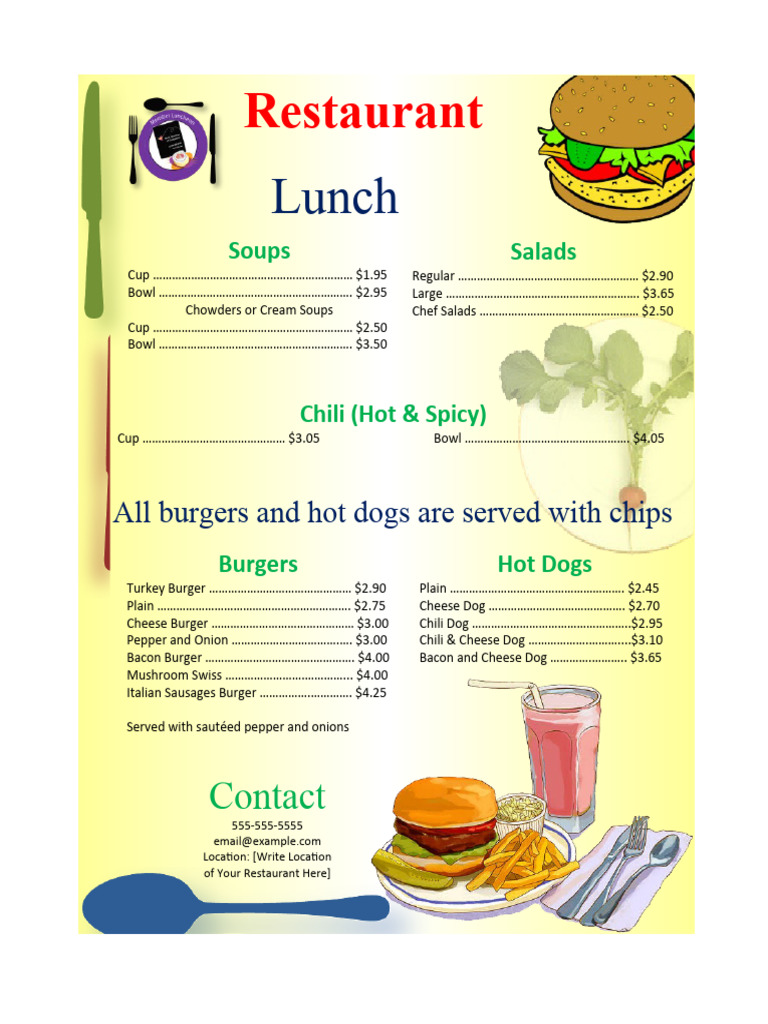 Lunch Menu Template | PDF | Cooking, Food & Wine