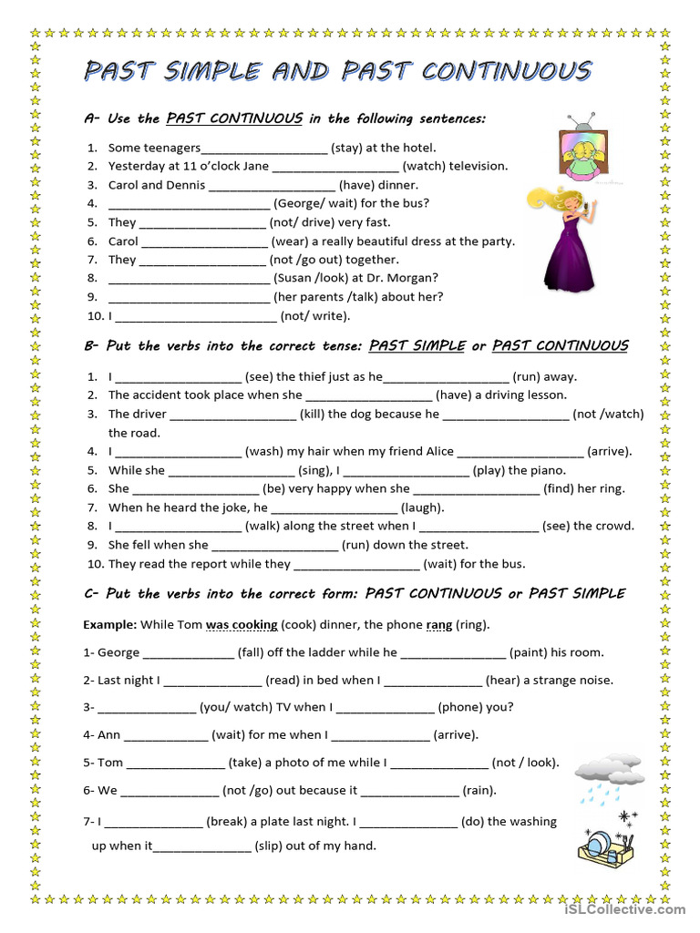Past Continuous vs. Past Simple Exercises | PDF | Language Arts ...