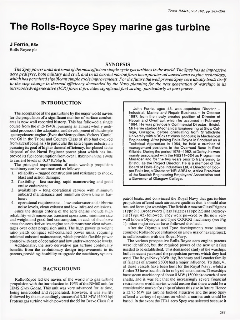 The Rolls-Royce Spey Marine Gas Turbine: Synopsis | PDF | Marine ...