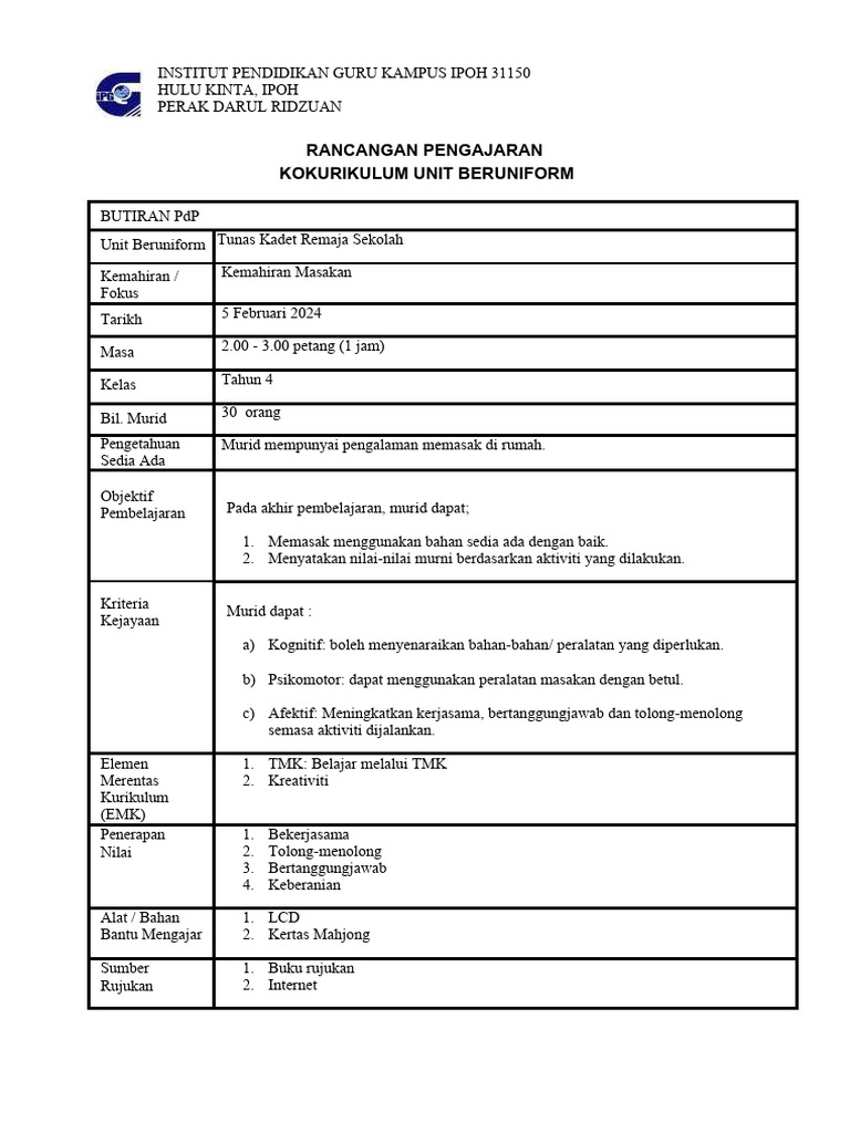 RPH KOKURIKULUM UNIT BERUNIFORM | PDF