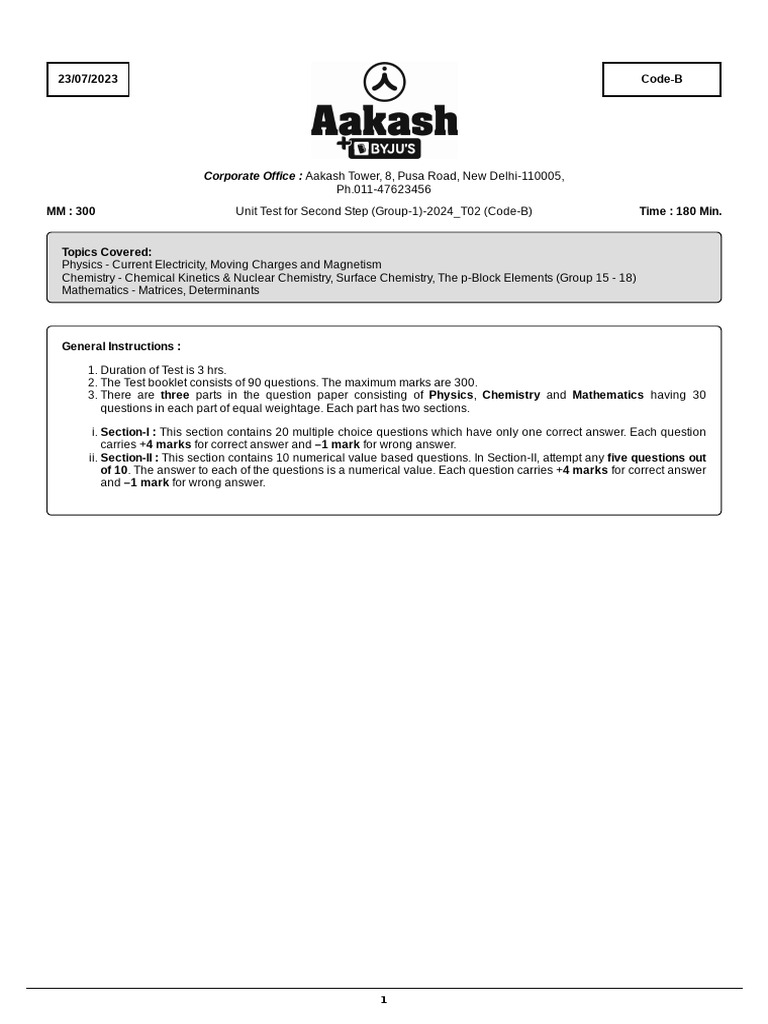 Unit Test-2 - SSR - G1 - (Code-B) - 23-07-2023 | PDF | Colloid | Matrix ...