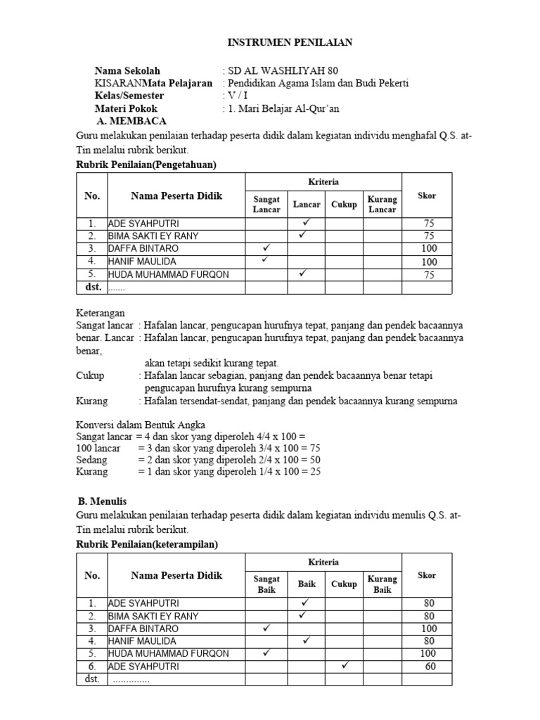Contoh INSTRUMEN PENIALIAN KLS V MAJA | PDF | Karier & Perkembangan