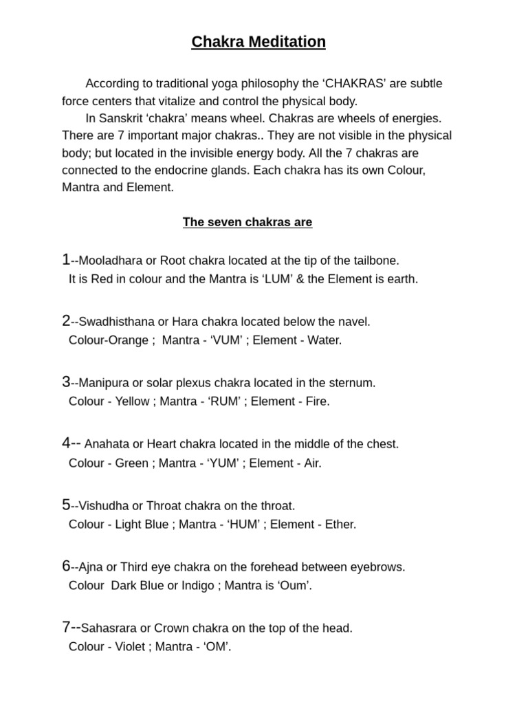 Chakra Meditation and Mantras Guide | PDF | Chakra | Mantra