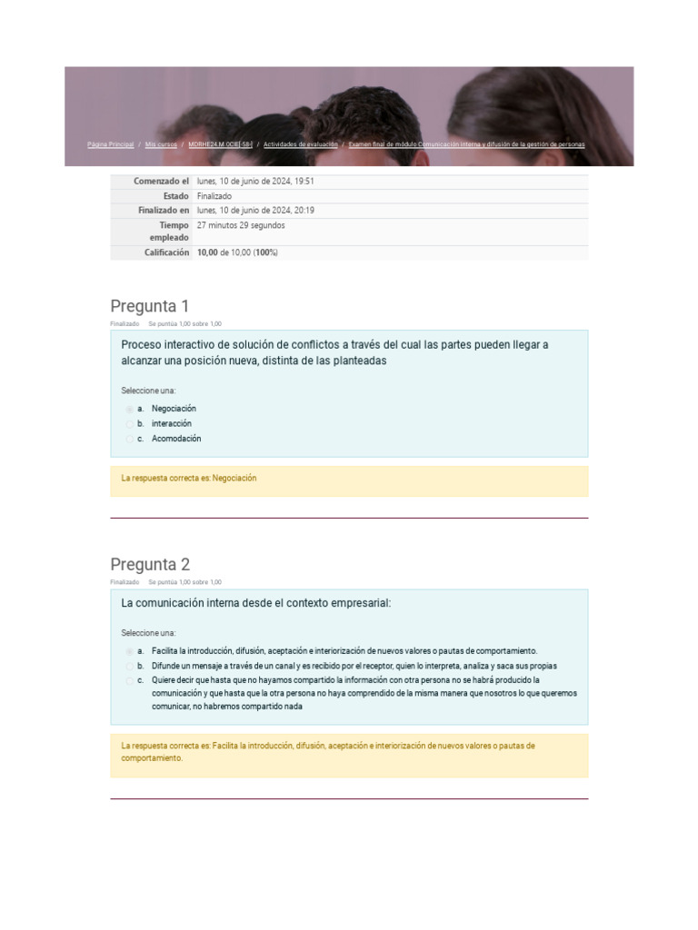 Examen Final de Módulo Comunicación Interna y Difusión de La Gestión de Personas - Revisión Del ...