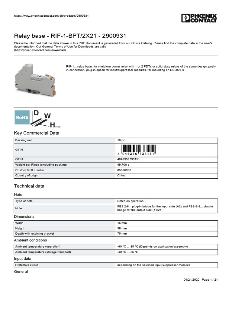 Phoenix Contact Relay 1 | PDF | Relay | Switch