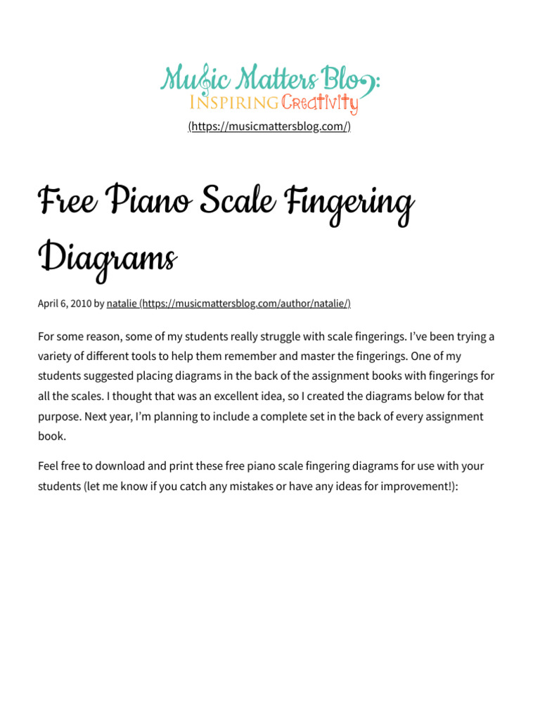 Free Piano Scale Fingering Diagrams | PDF