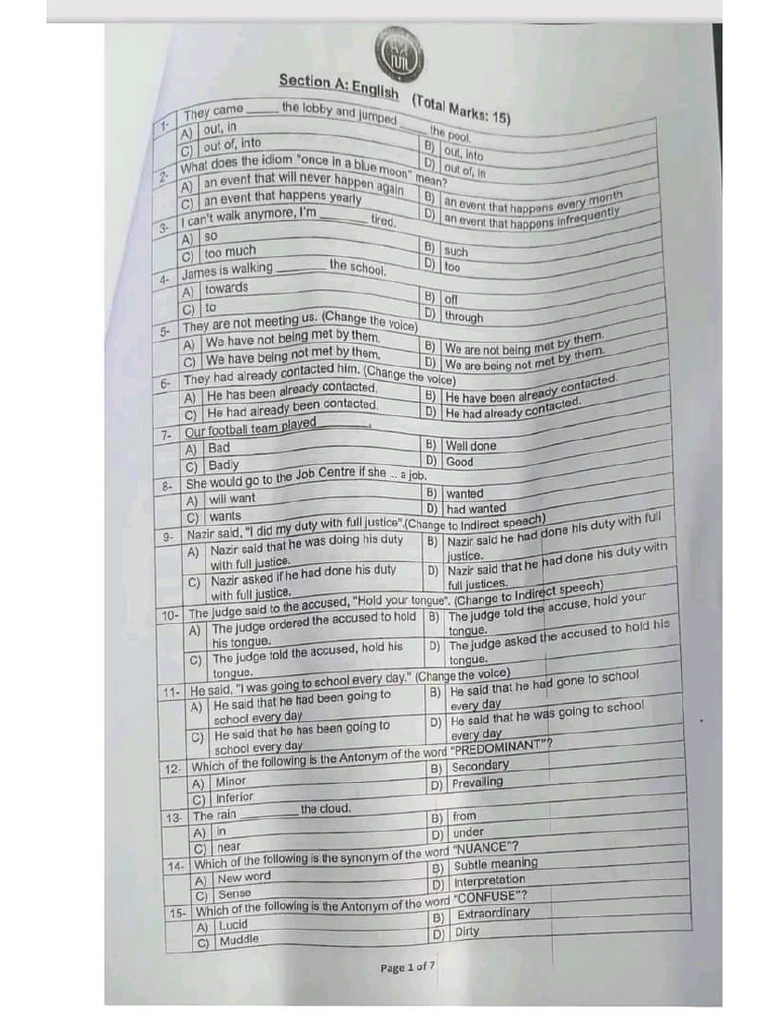 NUML Entry Test Spring 2024 | PDF
