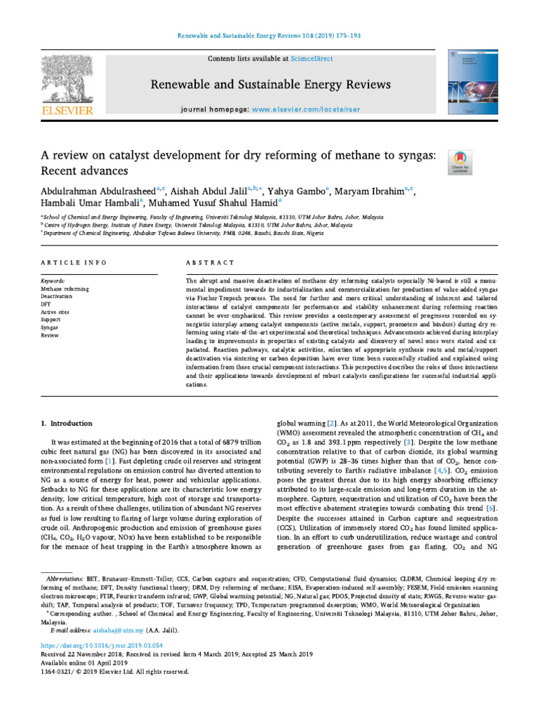 A Review On Catalyst Development For Dr.. | PDF