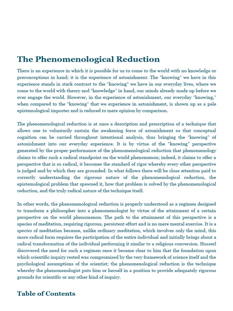 Phenomenological Reduction, The - Internet Encyclopedia of Philosophy ...