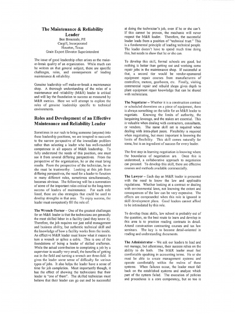 The Maintenance and Relability Leader | PDF | Reliability Engineering ...