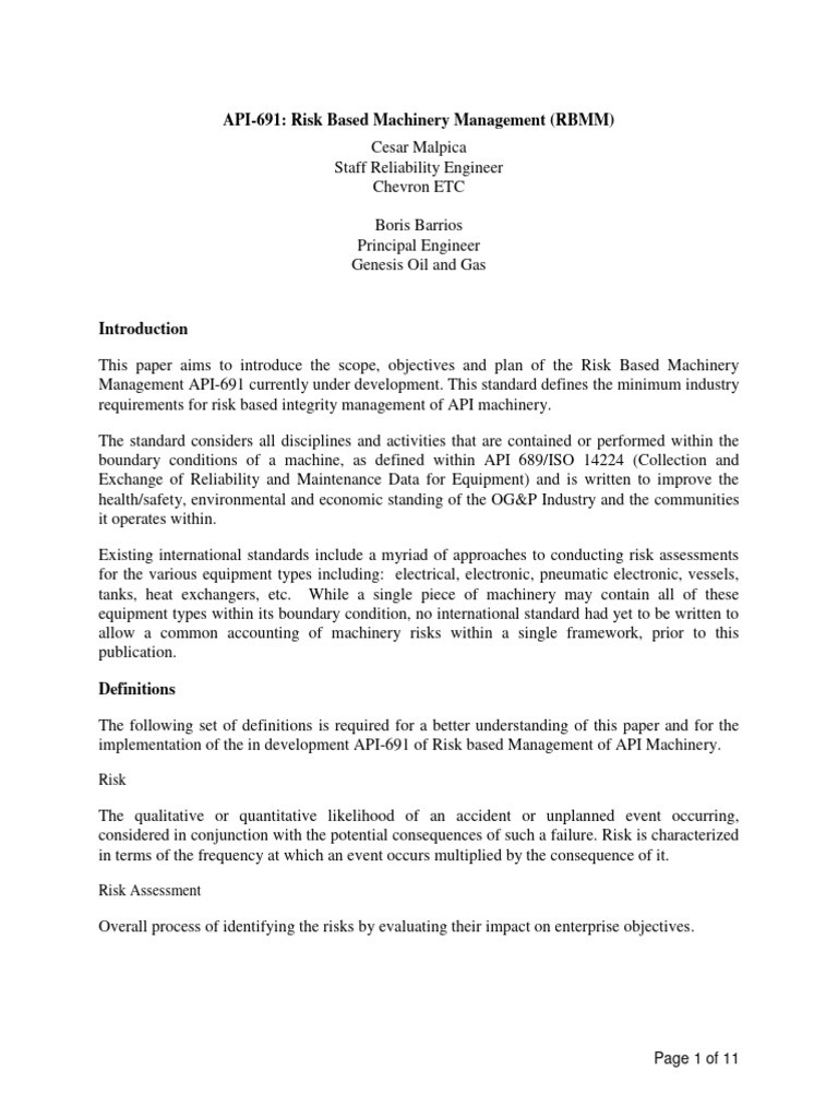 API691 Risk Based Machinery Management | PDF | Reliability Engineering ...