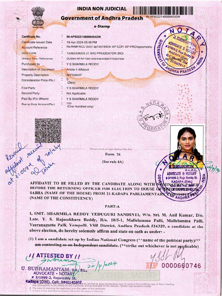 Y S Sharmila (Affidavit-1713639616) - 2 | PDF