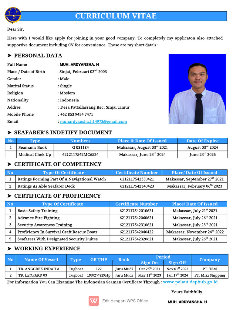 Curriculum Vitae Muh. Ardyansha. h(1) | Download Free PDF | Ships | Water Transport