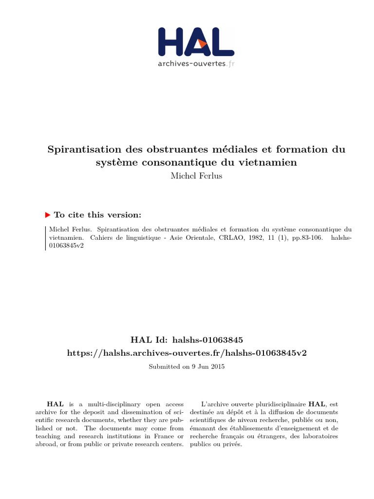 Spirantisation et consonantisme vietnamien | PDF | Vietnamien (Langue ...