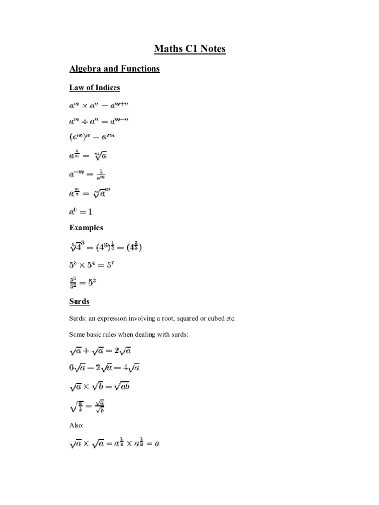 Maths C1 Notes | PDF | Teaching Methods & Materials