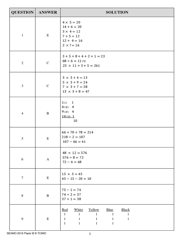 SEAMO 2016 Paper B Solutions | PDF