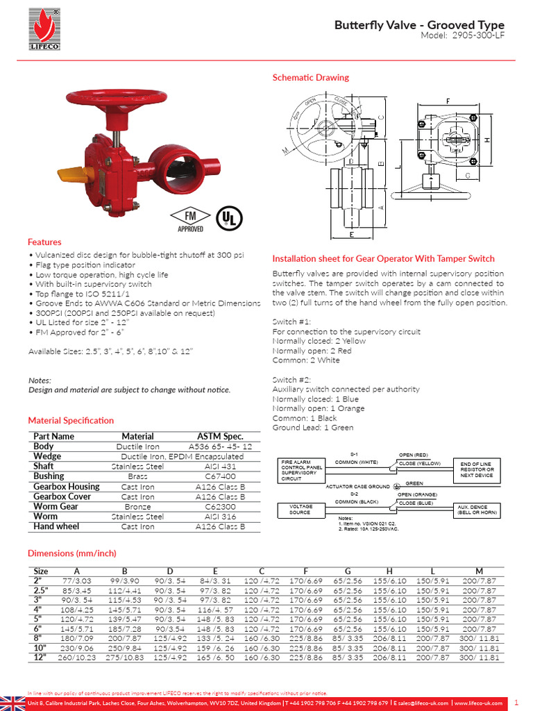 Butterfly-valve-grooved-type-2905-300-LF - V1 BF | PDF | Valve | Switch
