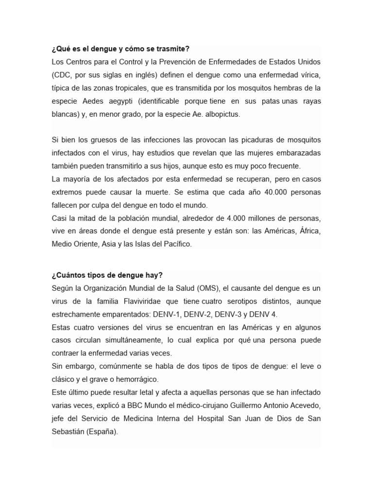 Qué Es El Dengue y Cómo Se Trasmite | PDF | Enfermedades y trastornos ...