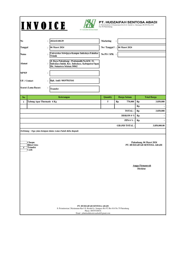 Invoice Universitas Sriwijaya-Indralaya (Fakultas Teknik) Ii | PDF