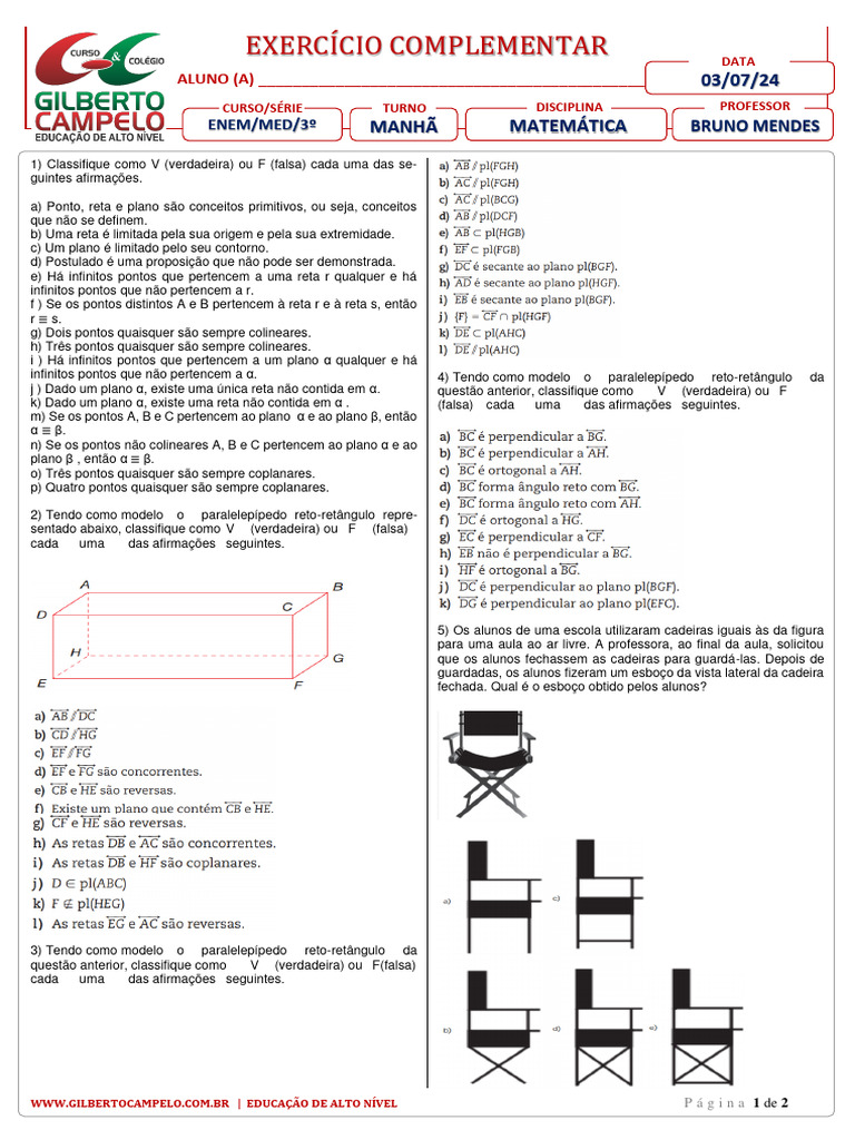 ATIVIDADE MATEMÁTICA 03-07-24 | Download grátis PDF | Linha (Geometria) | Geometria Euclidiana