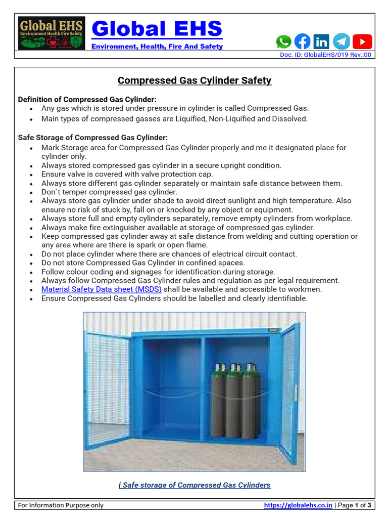 Compressed Gas Cylinder Safety EHS019 | PDF | Gases | Safety
