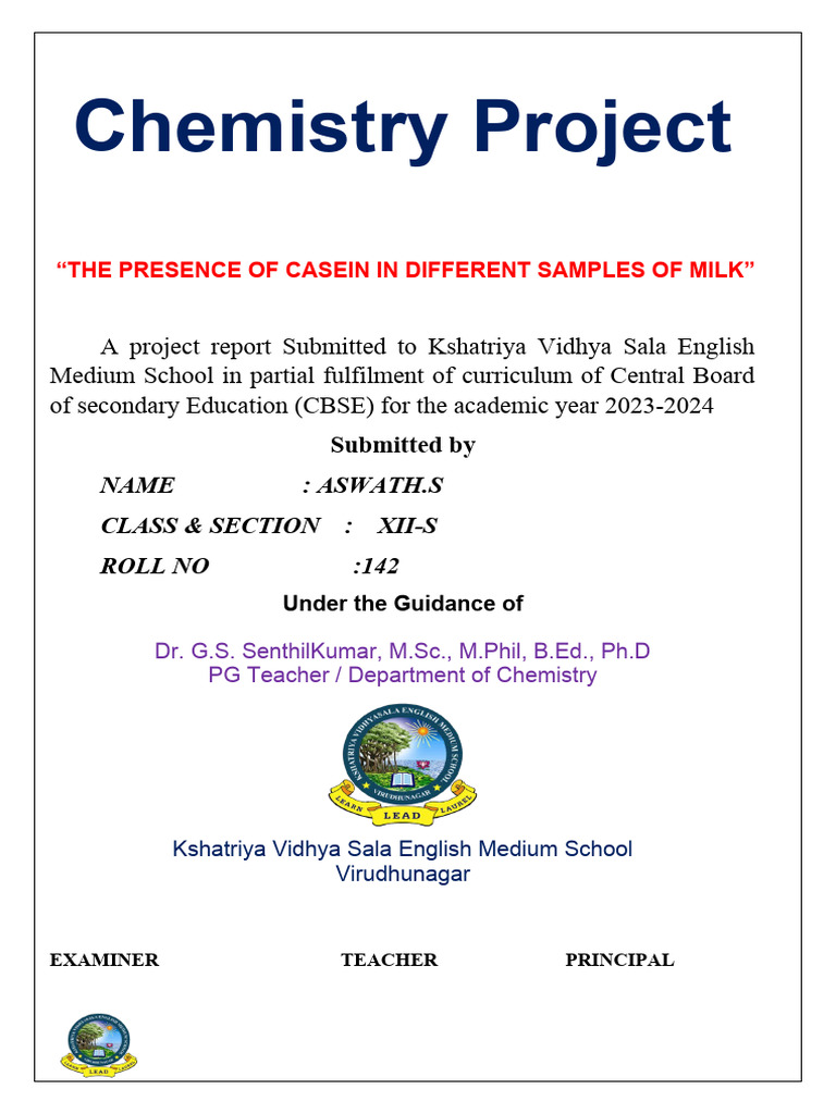 Chemistry Project front page 2023-24 | Download Free PDF | Vocational ...