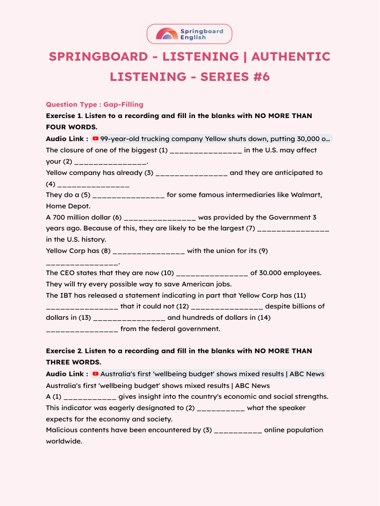 (Springboard Exercises) - Authentic Listening #6 | PDF | Career & Growth