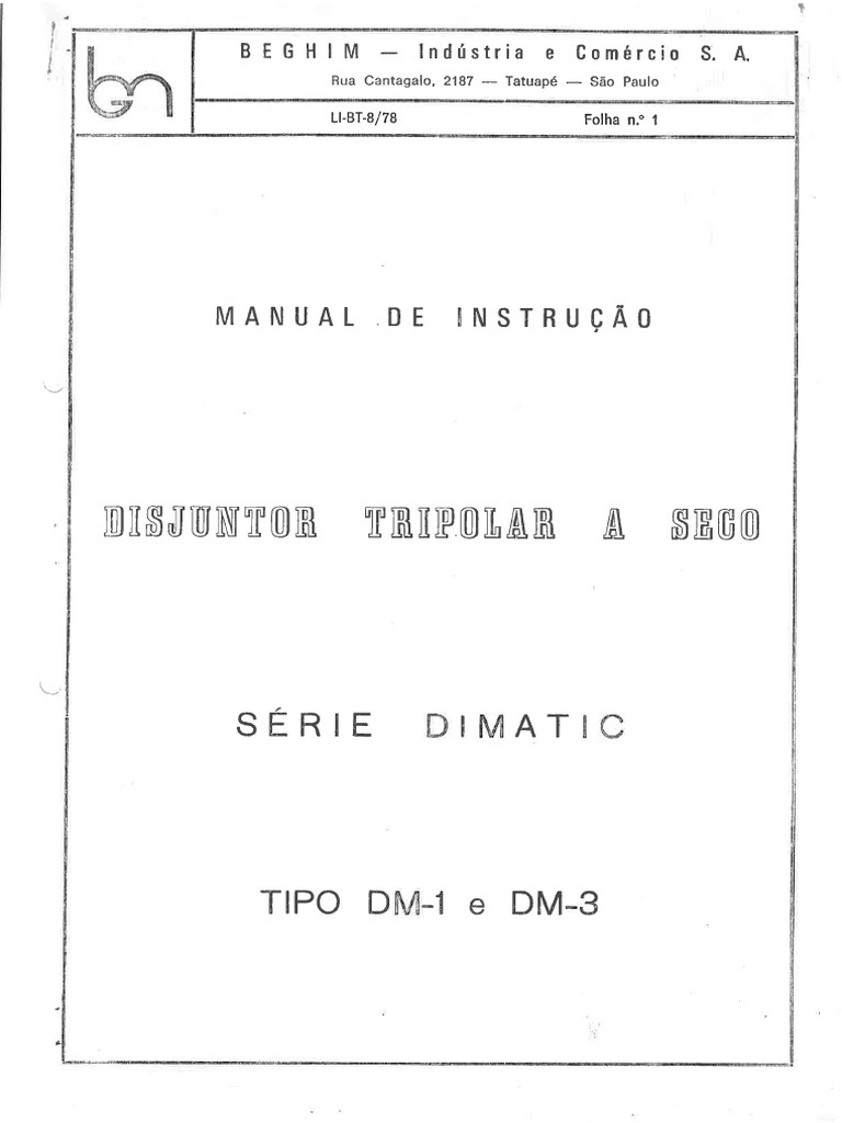 Manual Instruções Beghim Dimatic DM-1 e DM-3 | PDF