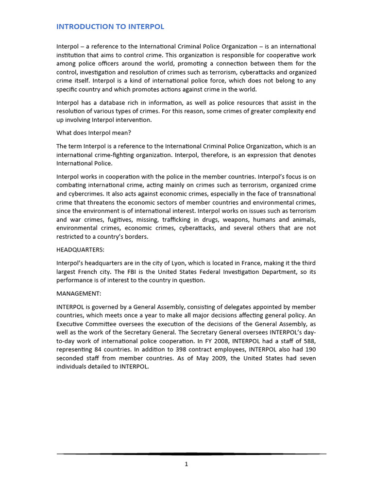 Introduction To Interpol | PDF | Police | Securities