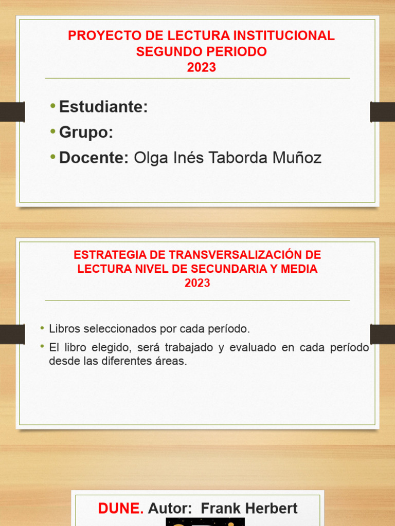 3 Pdo. Grados 6° y 7° Libro Duna autor frank herbert. 2023 | PDF